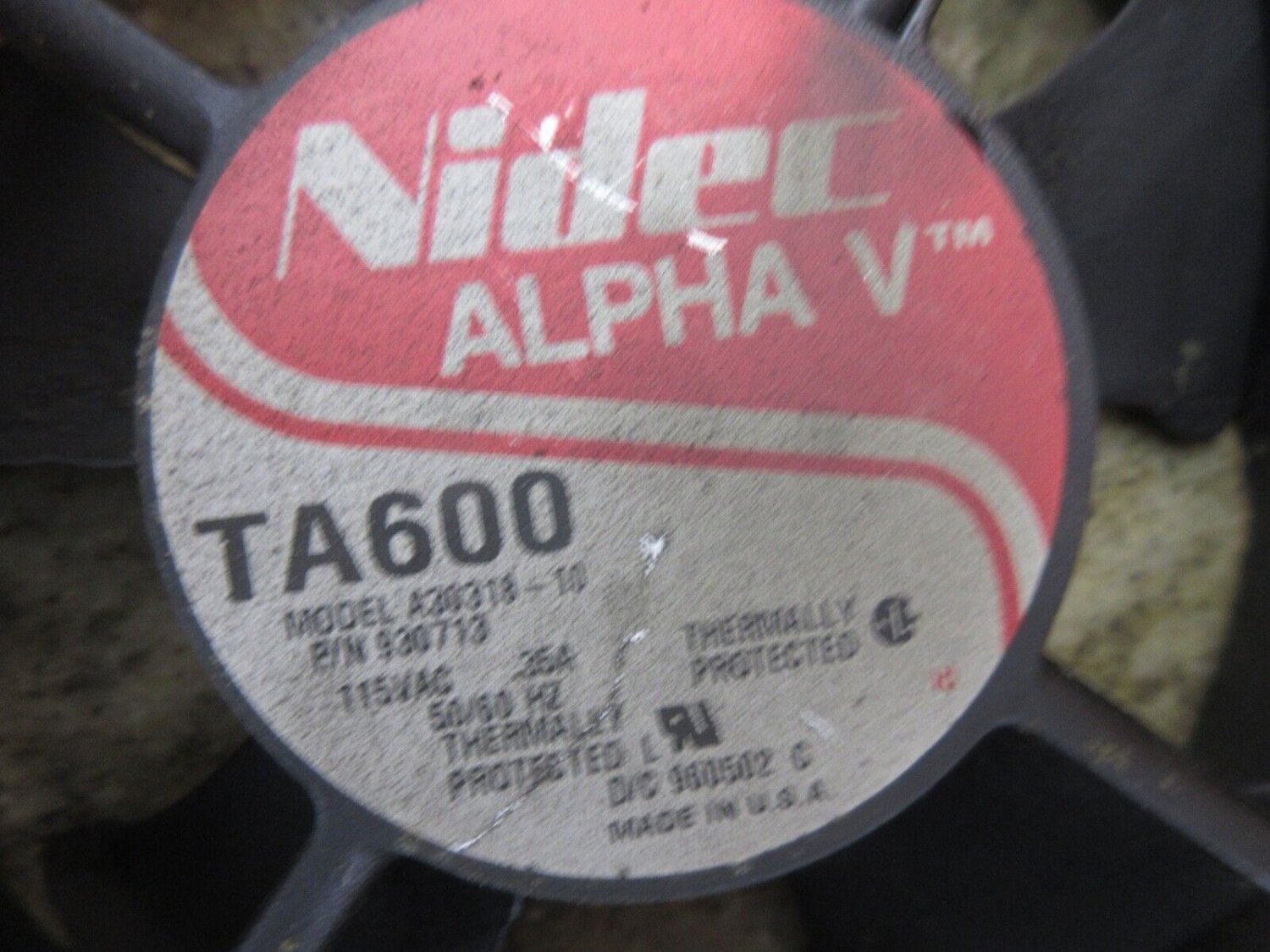 NIDEC ALPHA V FAN TA600 A30318-10 930713 115VAC .35A A30318-10
