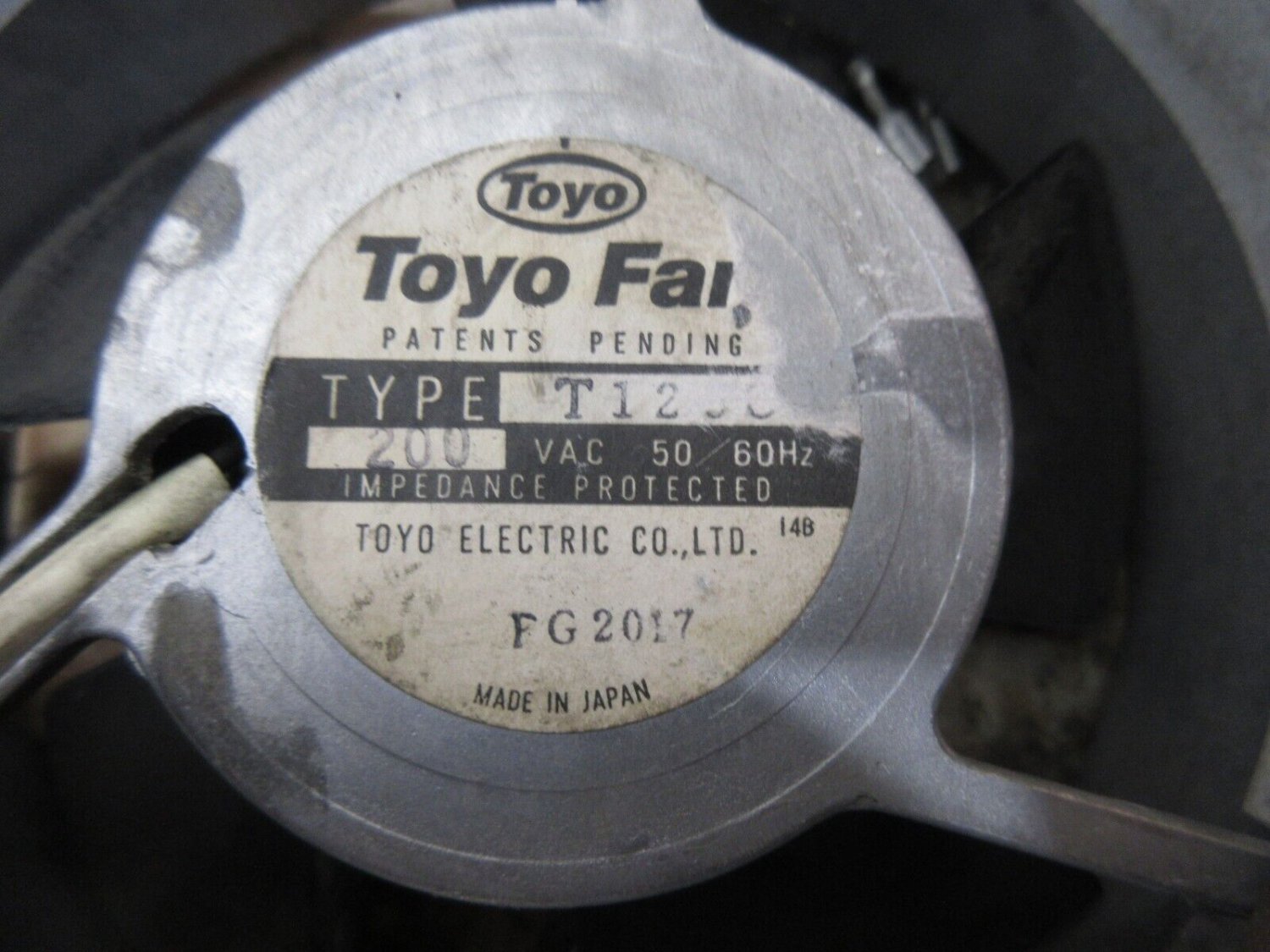 TOYO FAN T125C 200VAC 50/60HZ FG2017 EACH 1
