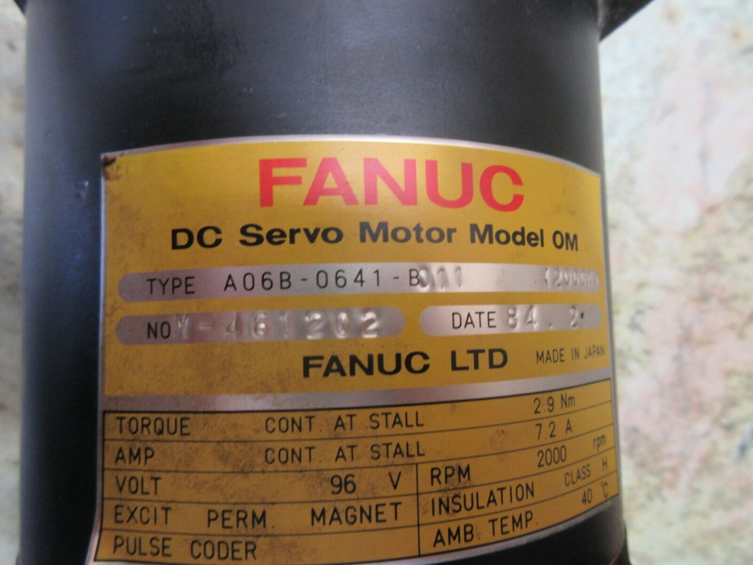 FANUC DC SERVO MOTOR MODEL 0M A06B-0641-B011 2000M M-461202 MORI SEIKI SL-0