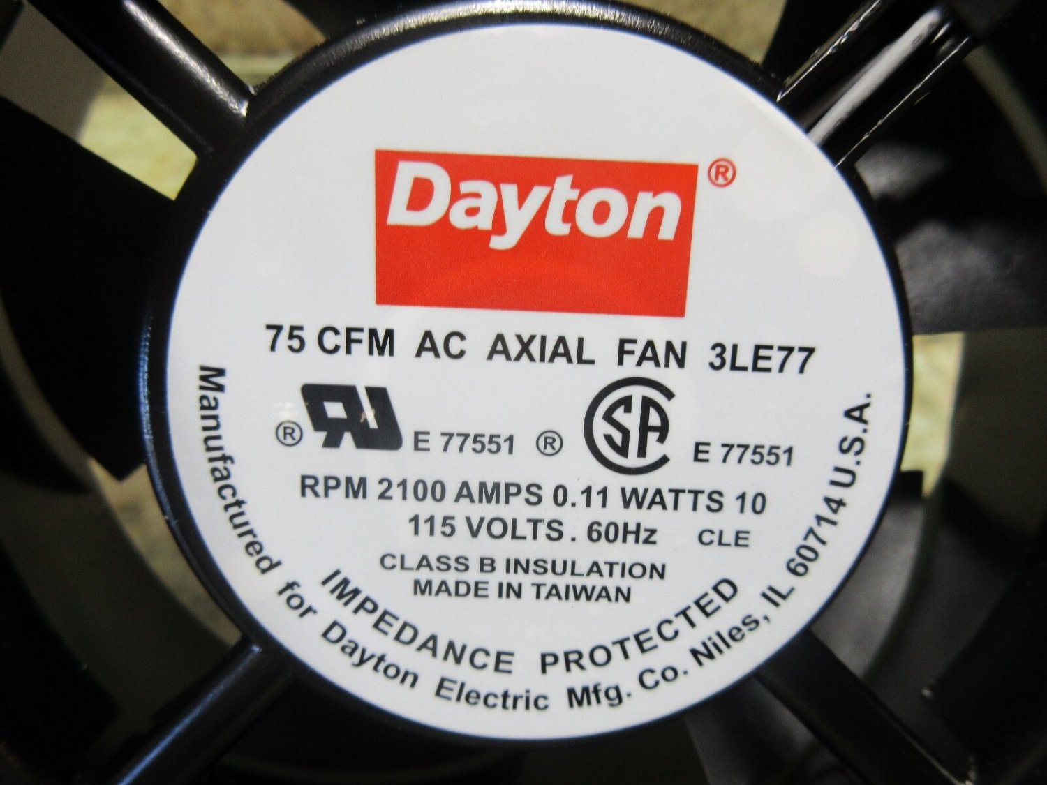 DAYTON 75 CFM AC AXIAL FAN 3LE77 E 77551