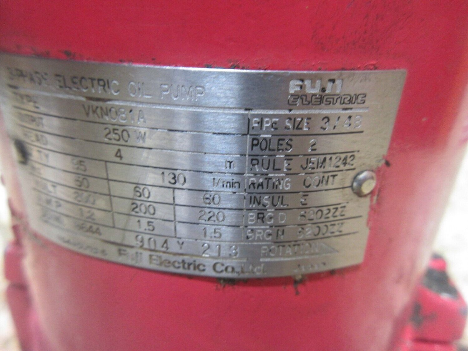 FUJI 3-PHASE ELECTRIC COOLANT PUMP VKN081A 250W POLES 2 WARRANTY