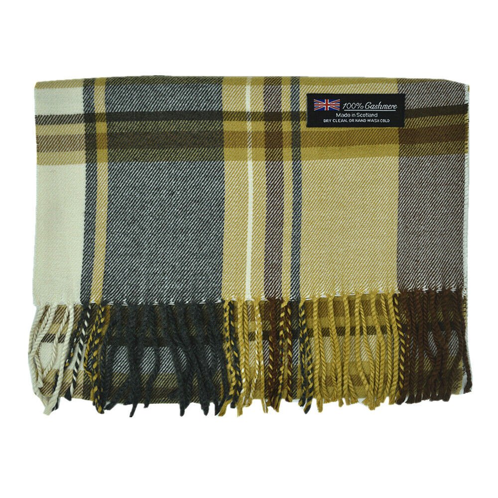 Plaid Yellow Beige Mens Womens Wool Scarf Scotland Made Scarves Winter ...