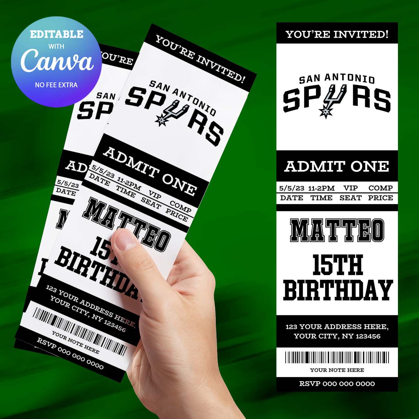 San Antonio Spurs Birthday Invitation, Basketball Ticket Birthday ...