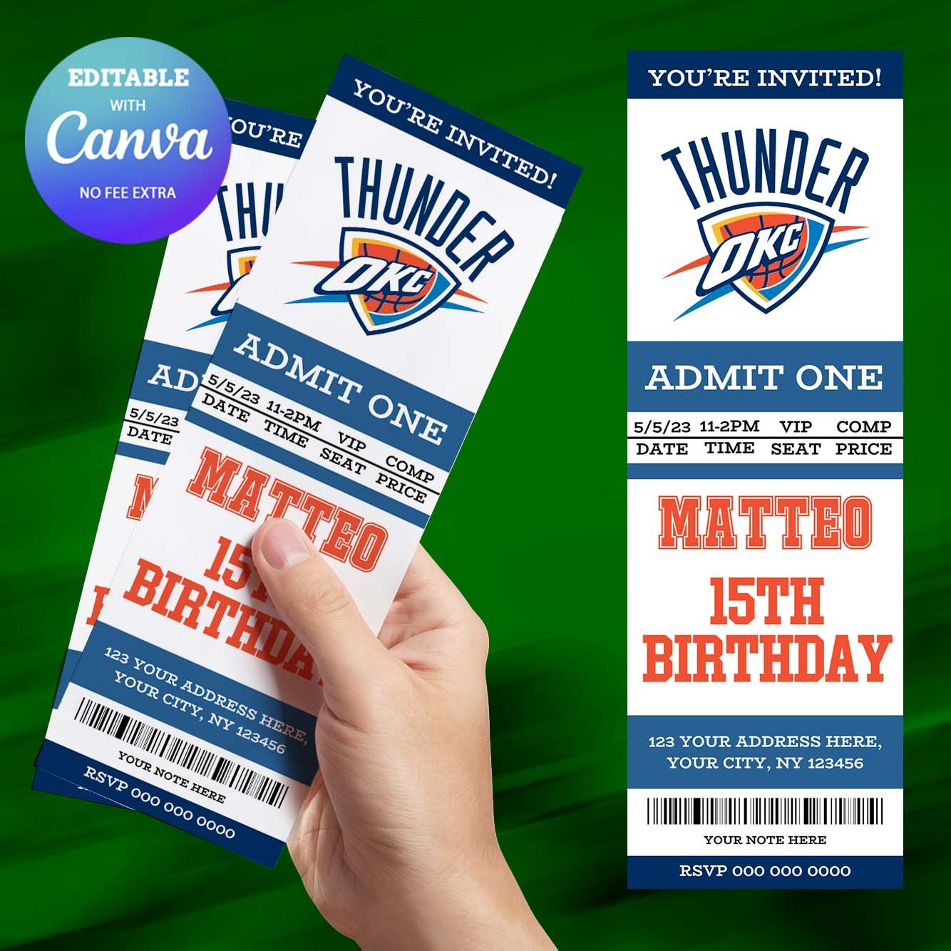 Oklahoma City Thunder Birthday Invitation, Basketball Ticket Birthday ...