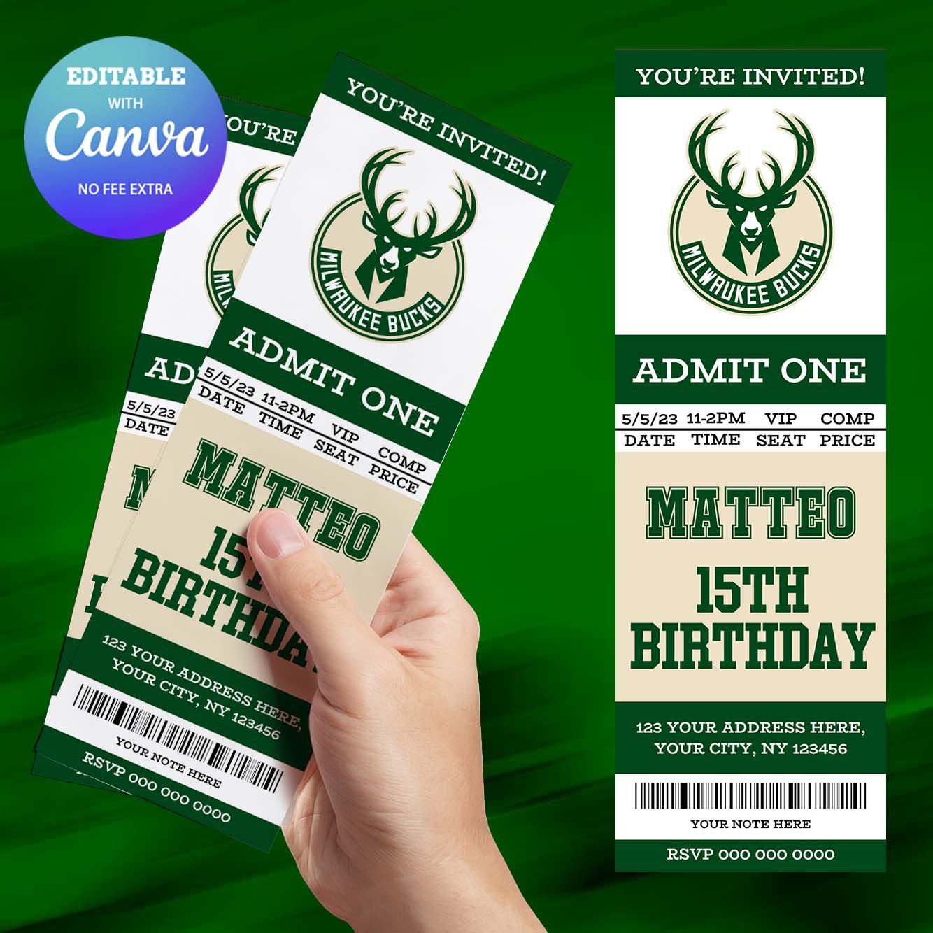 Milwaukee Bucks Birthday Invitation, Basketball Ticket Birthday ...