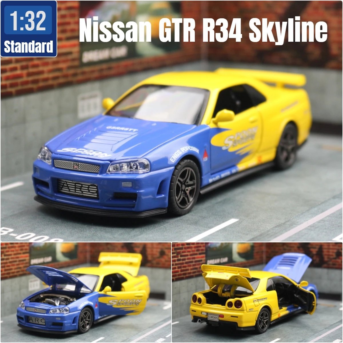 1_32 Nissan Skyline GTR R34 JDM Toy Car Model Diecast Vehicle Miniature ...