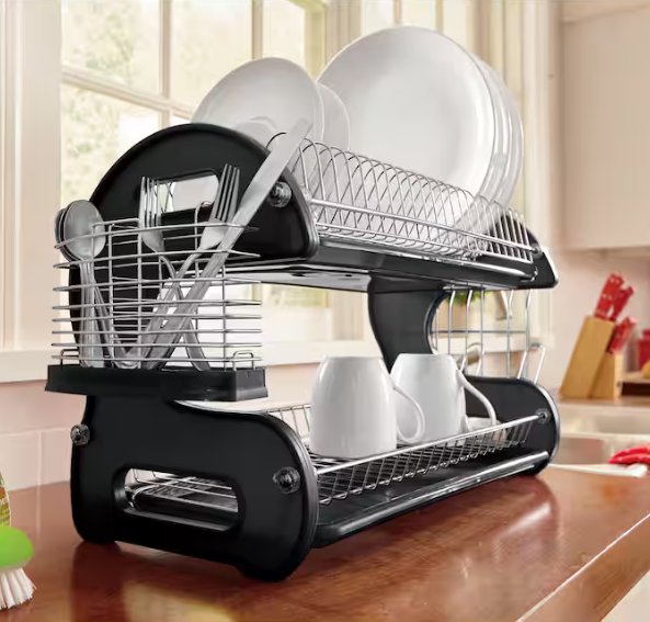 2-Tier Dish Rack, Black