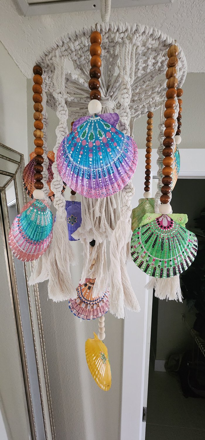 10 Shell Macrame Hanging Mobile