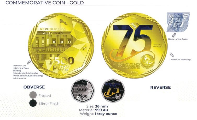 Philippine 7500-Piso Gold Coin - 75th Anniv of CENTRAL BANK OF THE ...
