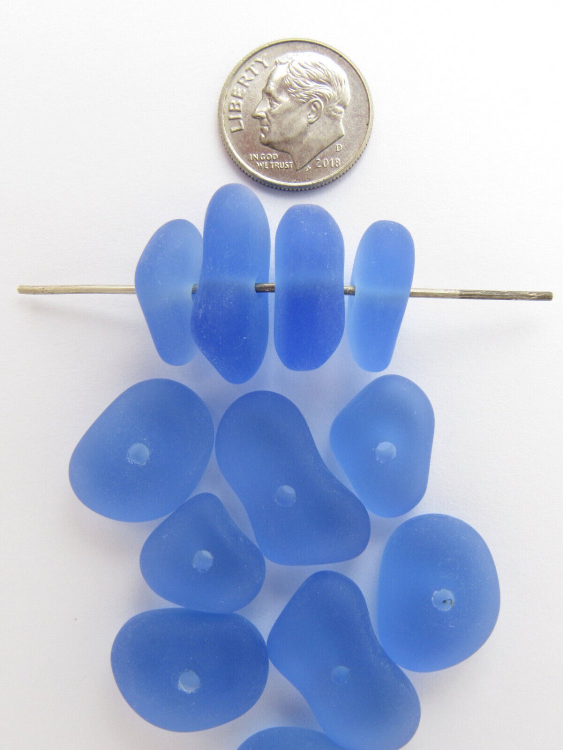 Blue Cultured Sea Glass BEADS stacking 12 pc Center Drilled Nugget bead ...