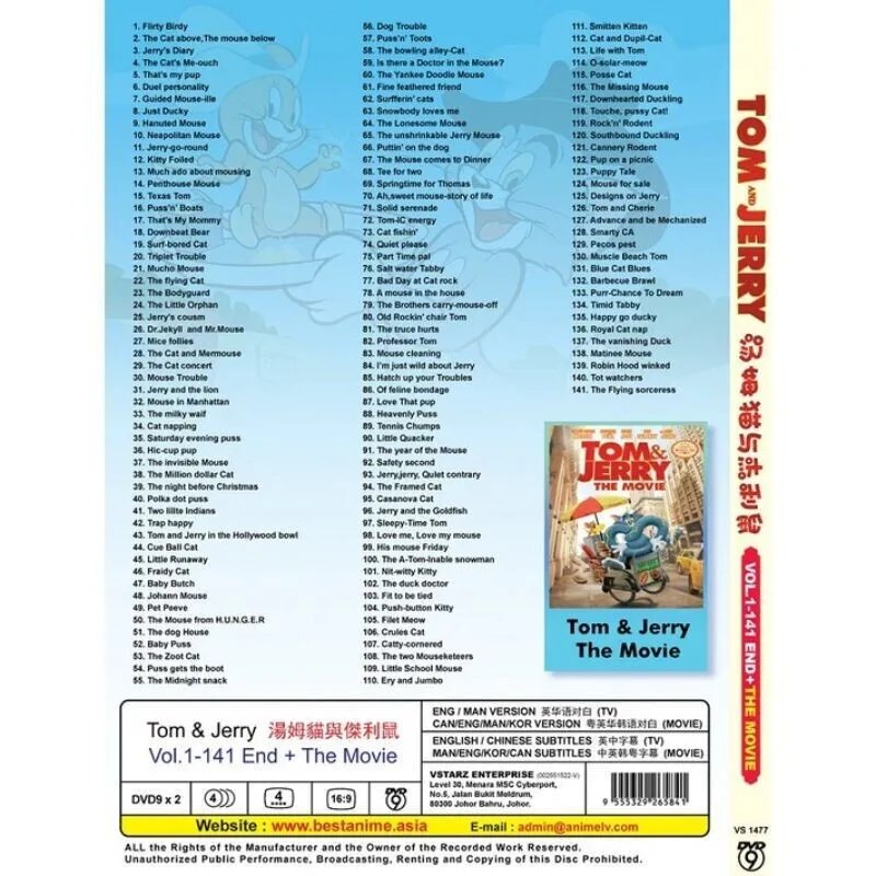 TOM AND JERRY Complete TV Series (Vol. 1-141 END) + The Movie