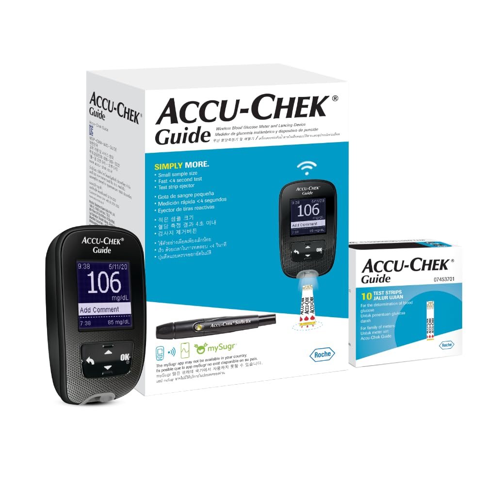 Accu-Chek Guide Blood Glucose Glucometer (with Bluetooth) Kit with Vial ...