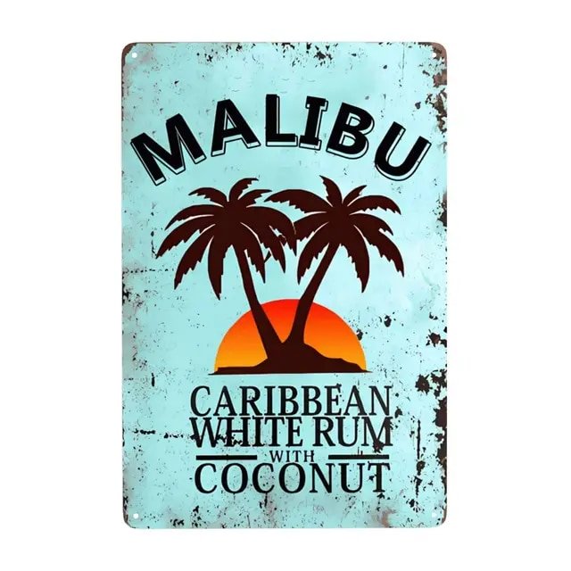 "Vintage-Style Malibu Rum Metal Sign - Retro Wall Decor for Tropical ...