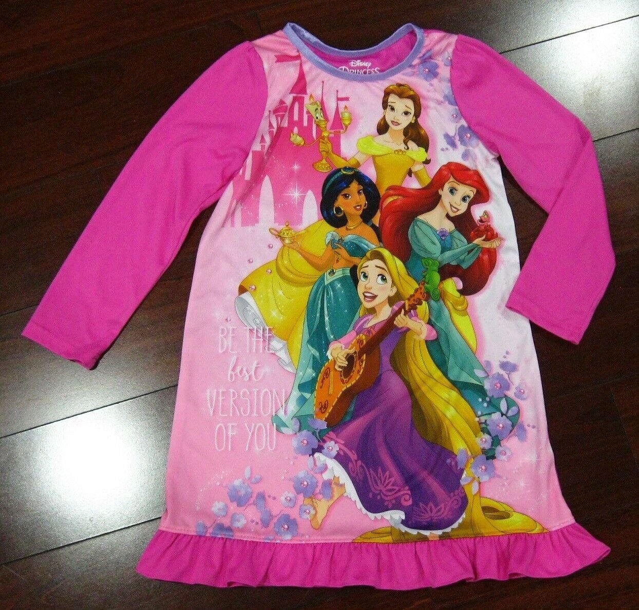 DISNEY PRINCESS Girl's Sleeping Night Gown Ariel Jasmine Rapunzel Pink ...