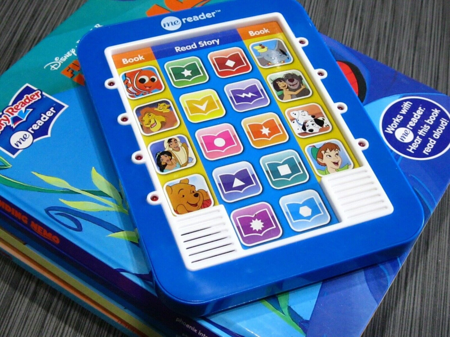 DISNEY POOH ALADDIN DUMBO NEMO 101 DALMATIAN Book Set + Electronic ME ...