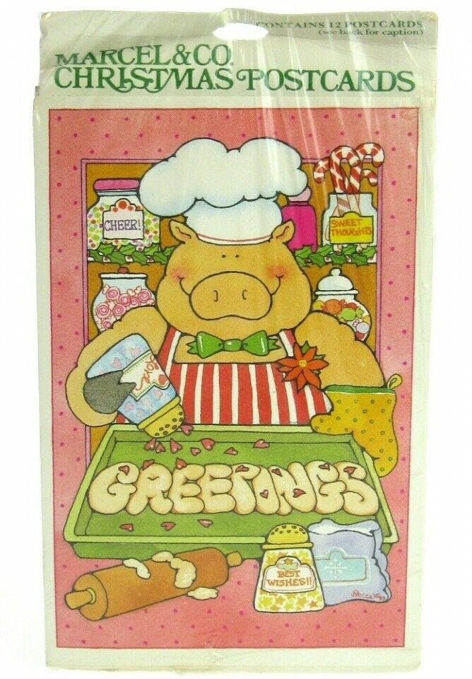 Vintage 1983 Marcel & Co Christmas Greeting Cards Postcards Pig Piggy ...