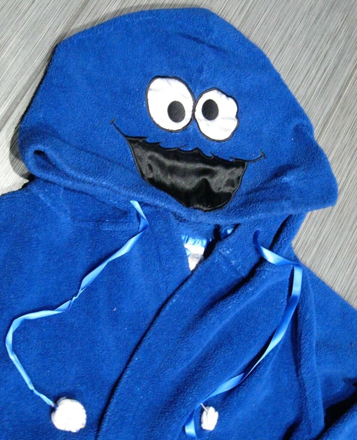 SESAME STREET COOKIE MONSTER Blue Hooded Costume Bath Robe Hoodie One Size
