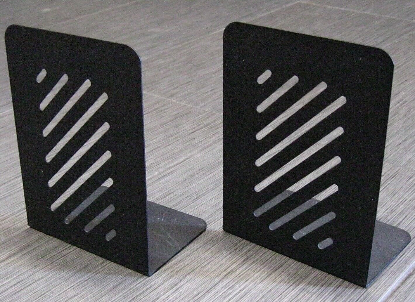 2 VINTAGE Steel Black Bookends INDUSTRIAL Metal Lot Bottom Cork Library ...