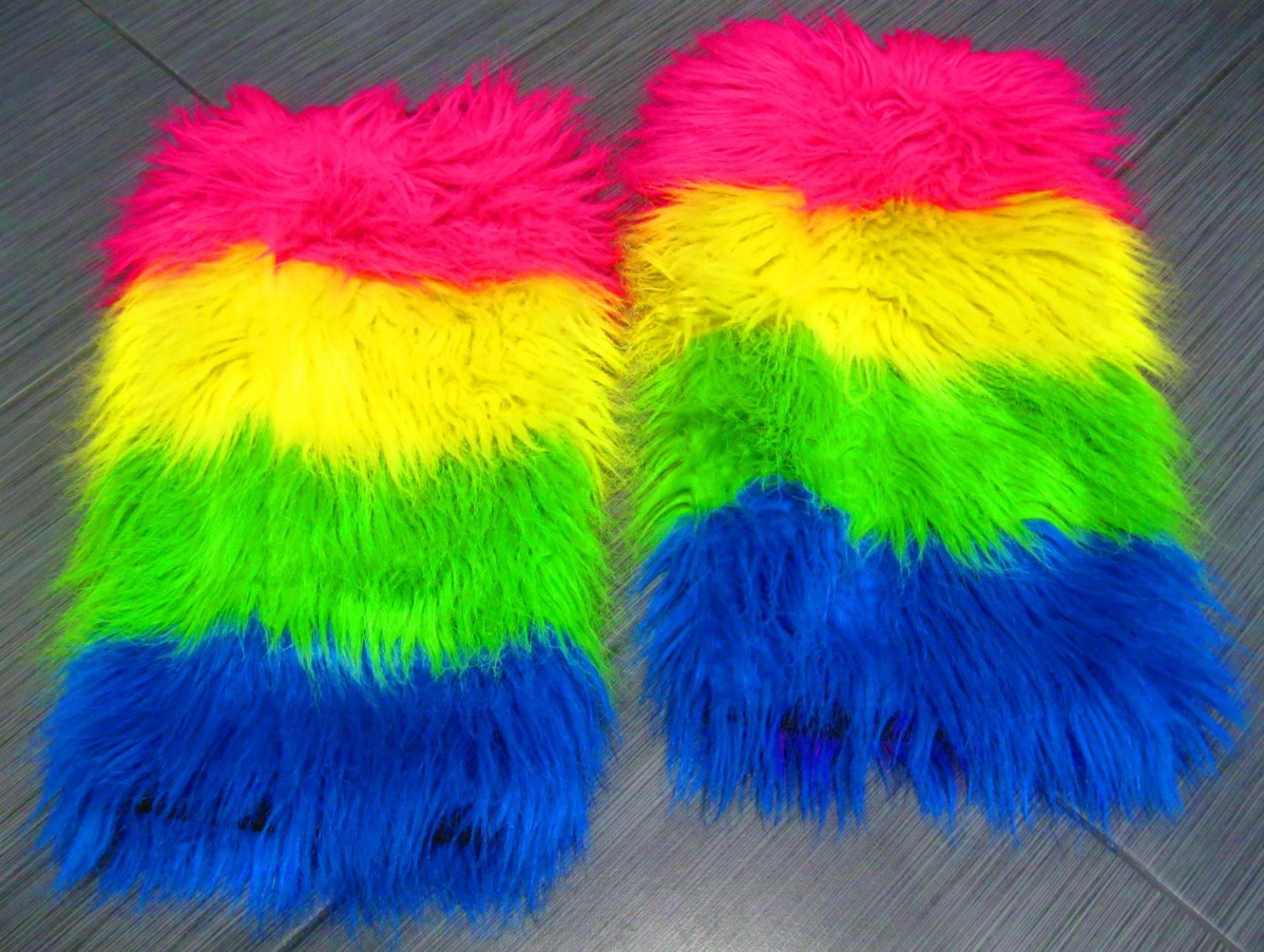 RAINBOW Faux Fur FURRY Leg Warmers Pair Pants Winter LGBTQ Gay Lesbian ...
