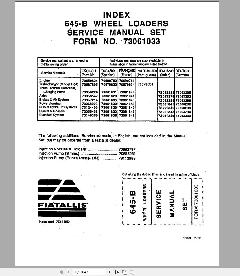 New Holland Wheel Loader 645B Service Repair Manual 73061033