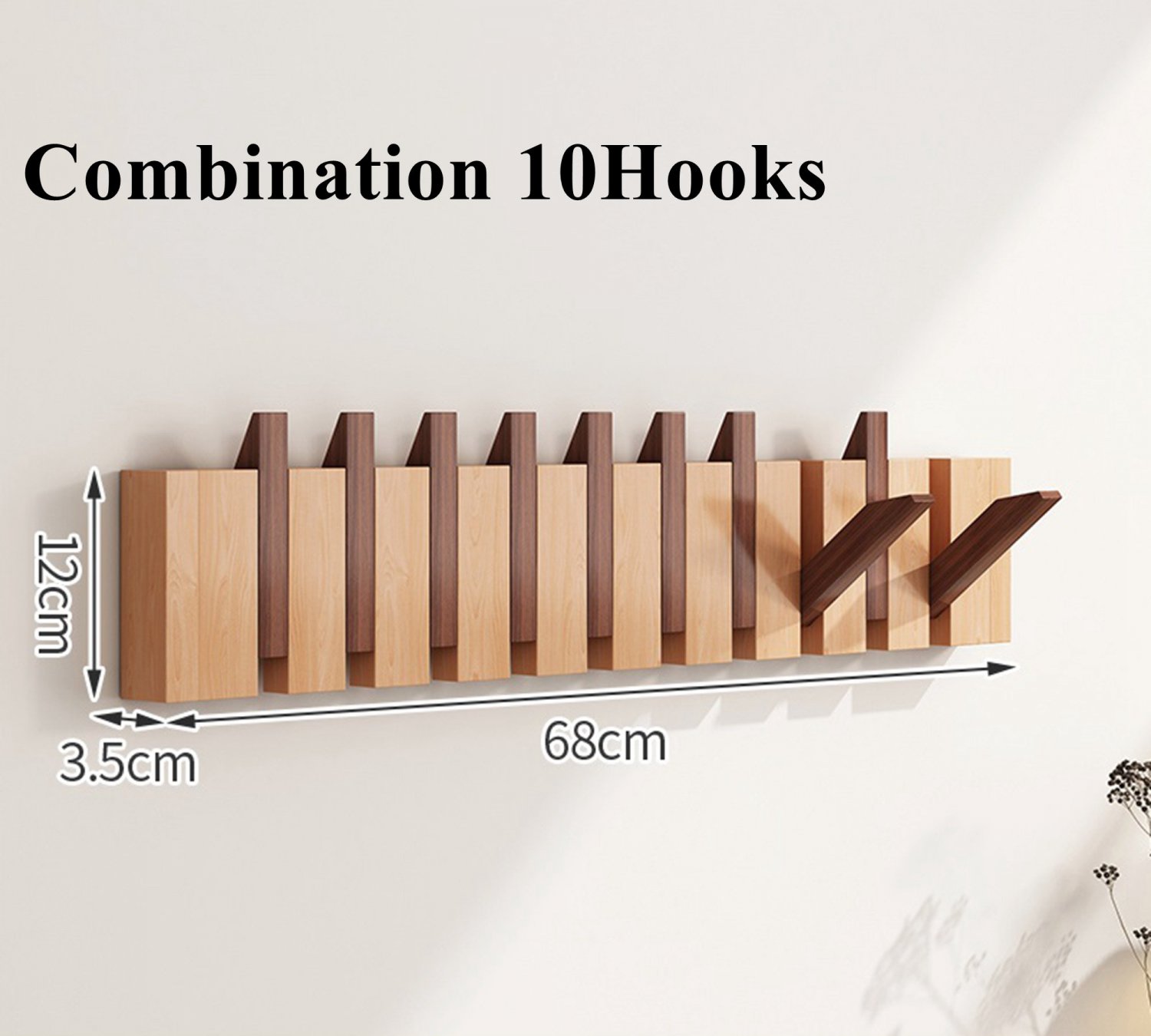 Wood coat hook rack wall mount, Entryway wall coat hooks hanger, Beech ...