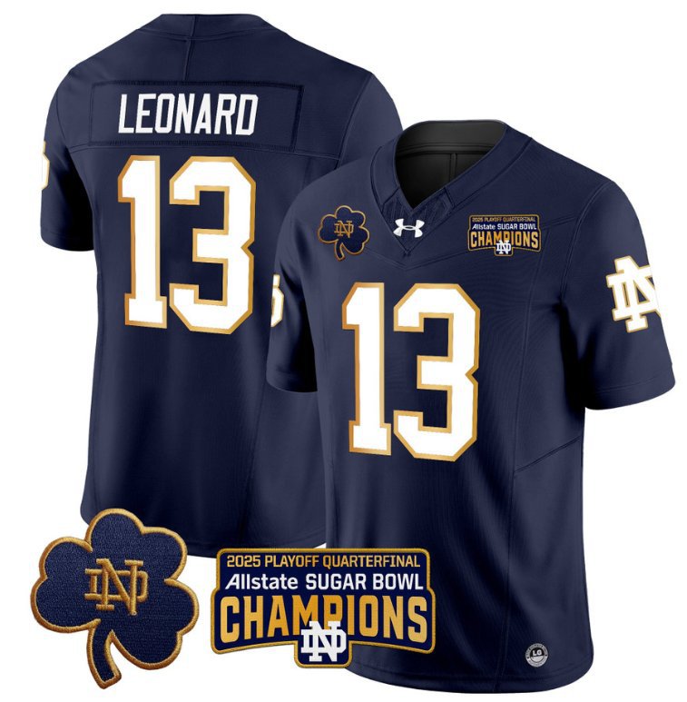 Riley Leonard Jersey #13 Notre Dame 2025 Sugar Bowl Champions Patch Navy