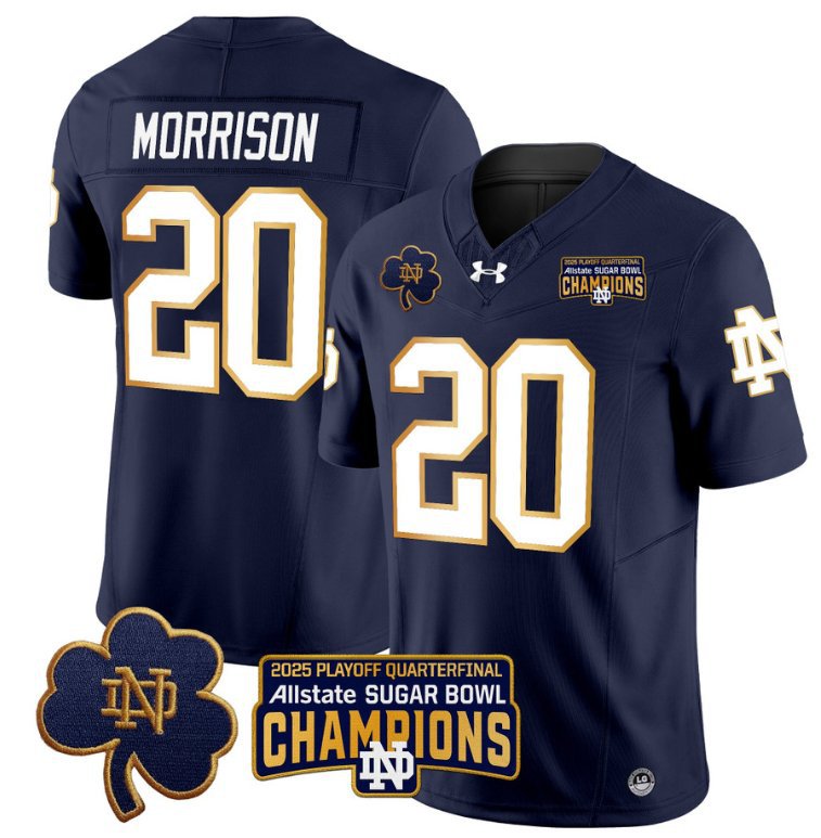 Benjamin Morrison Jersey #20 Notre Dame 2025 Sugar Bowl Champions Navy