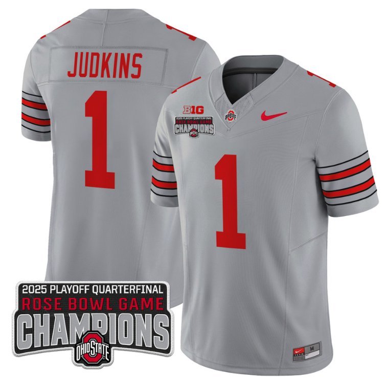 Quinshon Judkins Jersey #1 Ohio State 2025 Rose Bowl Champions Patch Gray