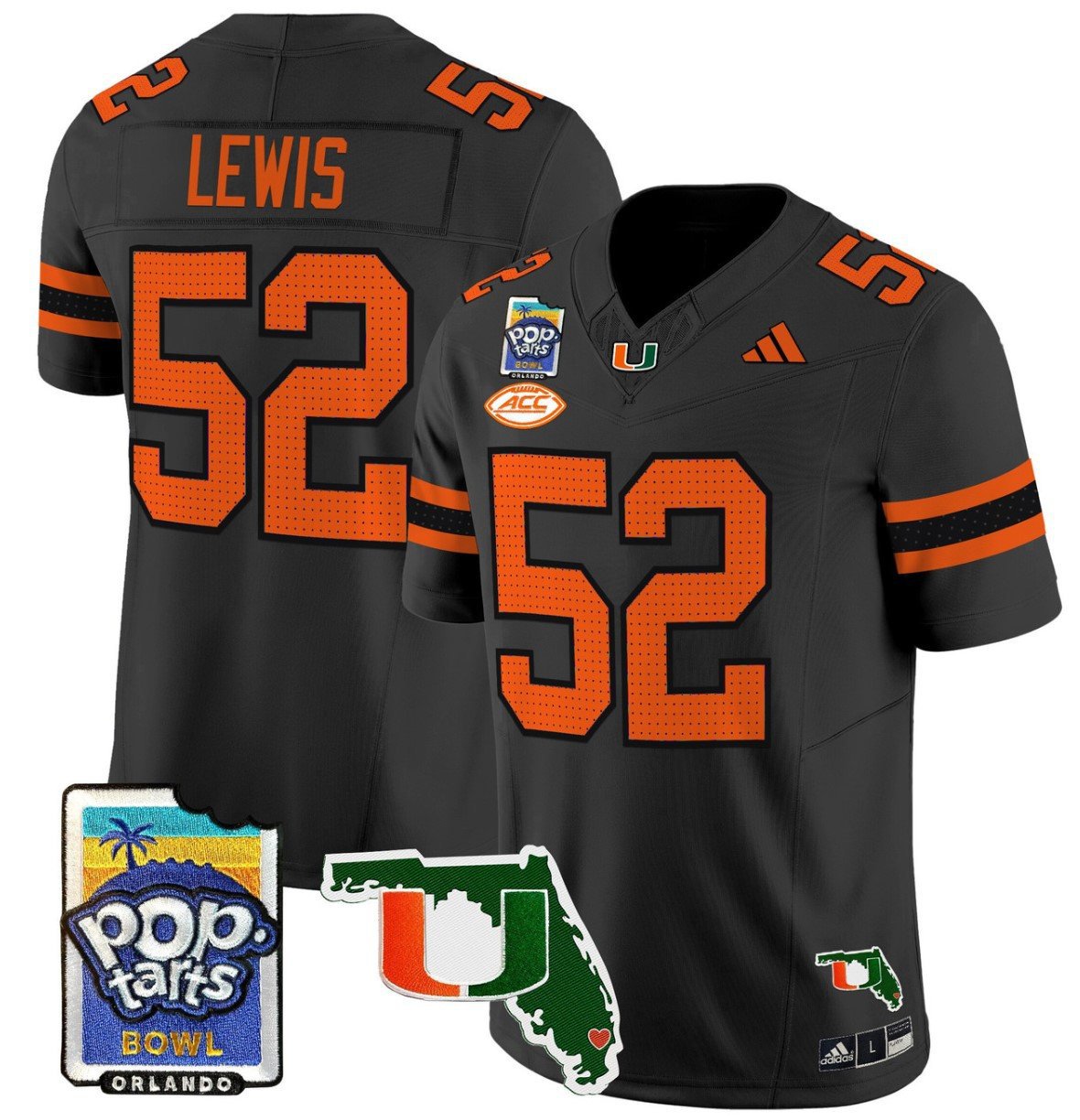 Ray Lewis Jersey #52 Miami Hurricanes 2025 PopTarts Bowl Patch Black