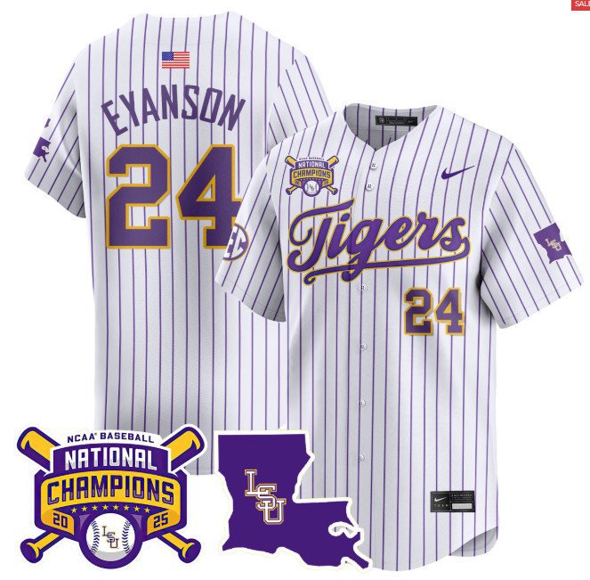 Anthony Eyanson Jersey #24 LSU Tigers 2025 National Champions Map Patch ...