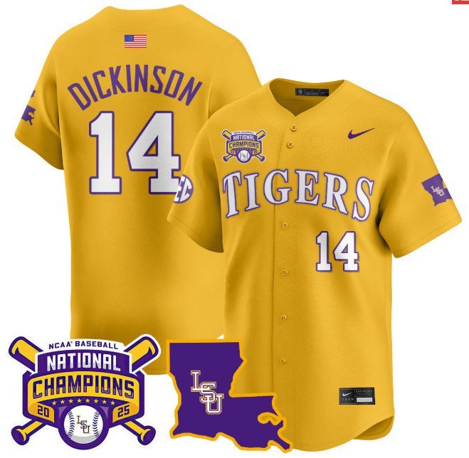 Daniel Dickinson Jersey #14 LSU Tigers 2025 National Champions Map ...