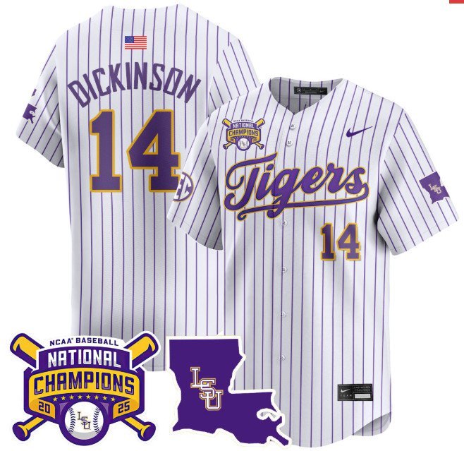 Daniel Dickinson Jersey #14 LSU Tigers 2025 National Champions Map ...