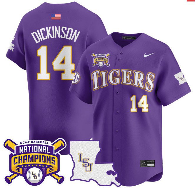 Daniel Dickinson Jersey #14 LSU Tigers 2025 National Champions Map ...