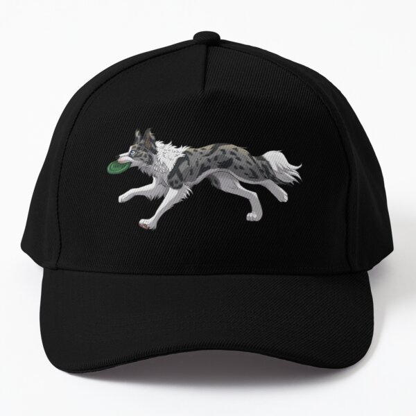 Running Blue Merle Border Collie With Fr Baseball Cap Casquette Hat Black
