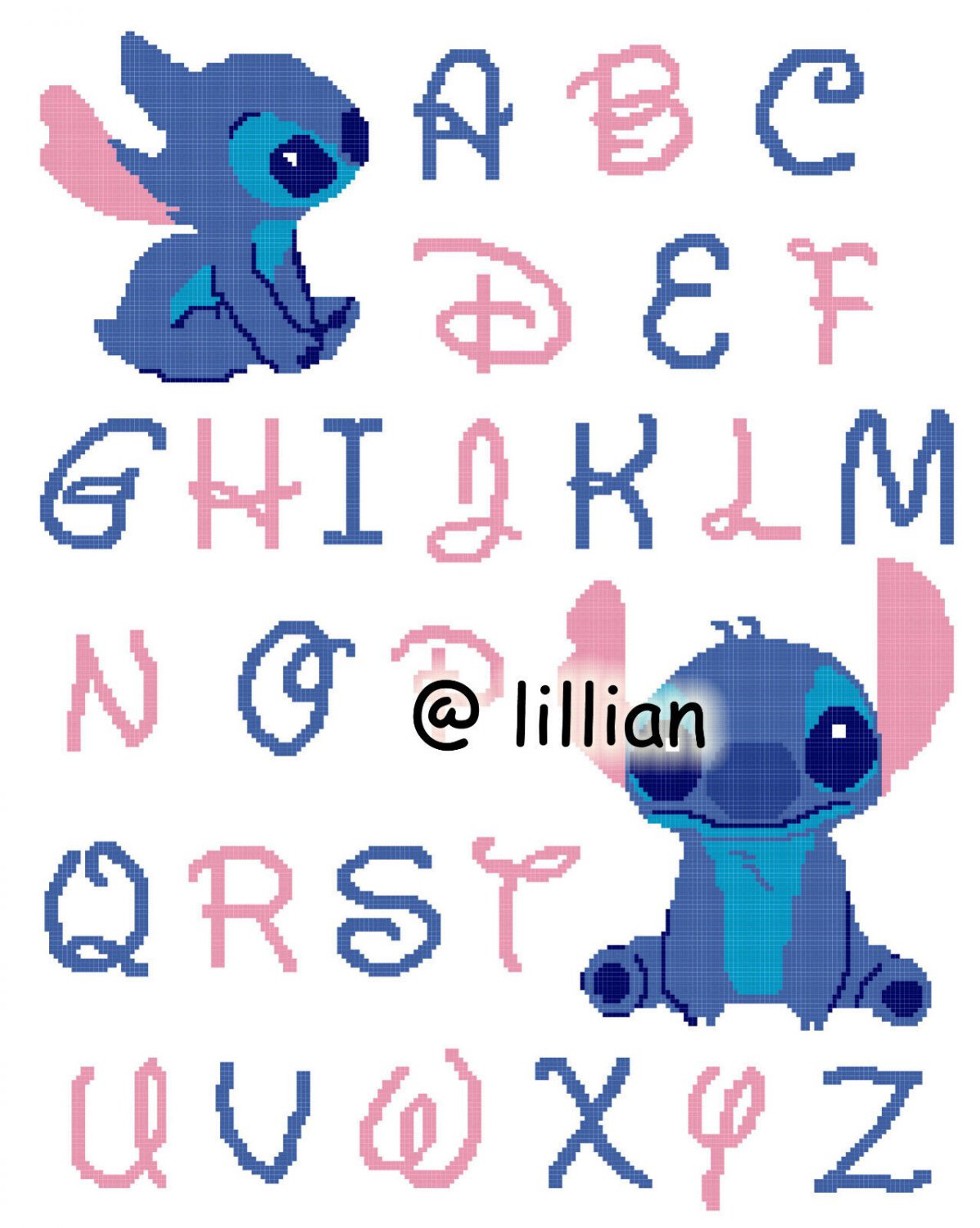 new LILO & STITCH ALPHABET ALPHABETICALS ABC to Z Counted Cross Stitch ...