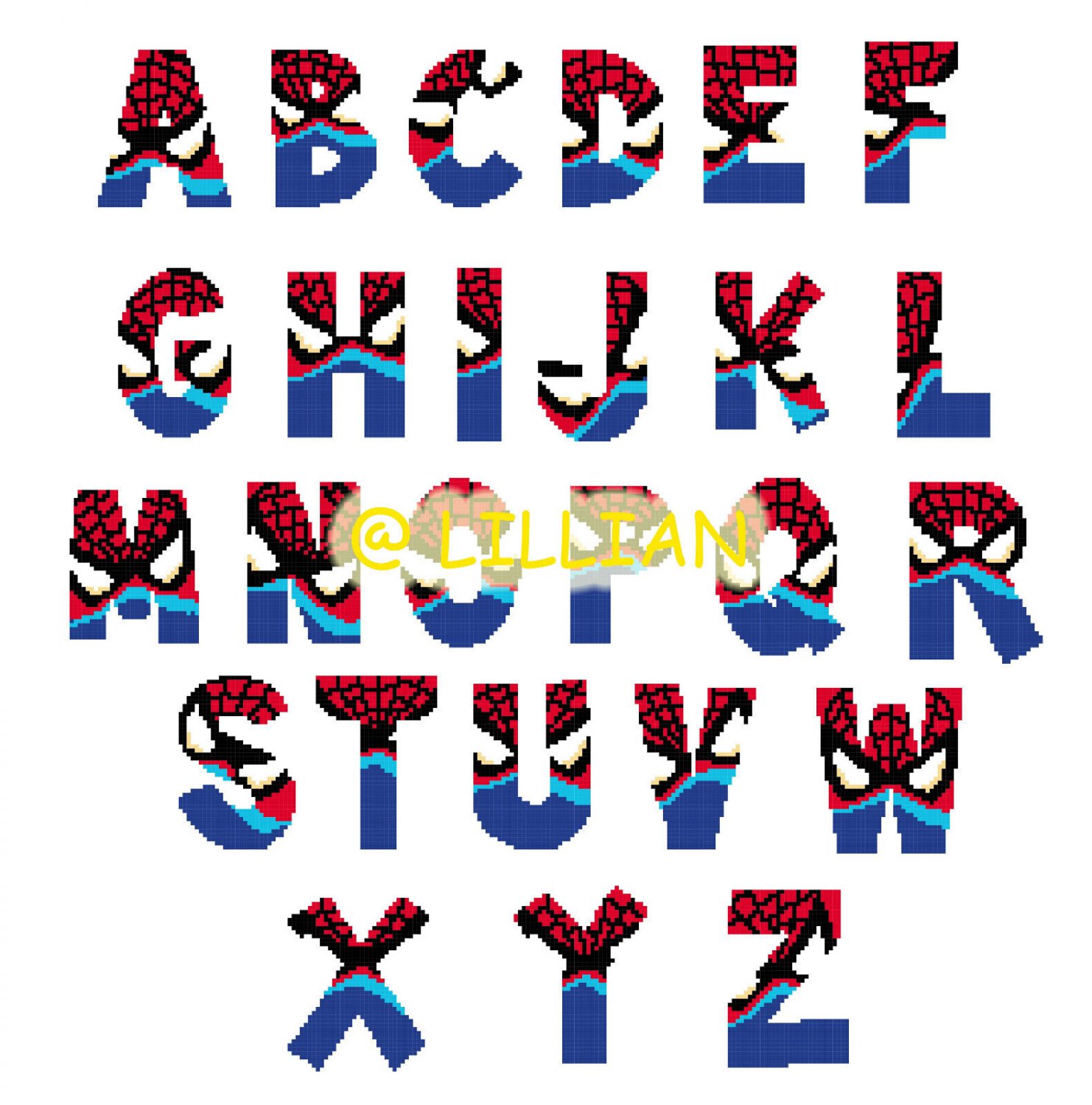 SPIDERMAN ALPHABET ALPHABETS ALPHABETICAL ABC TO Z Counted Cross Stitch ...