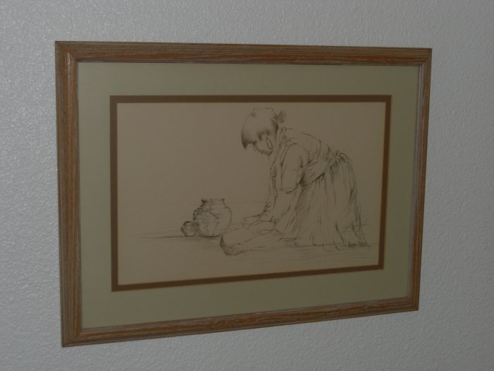 NAVAJO GIRL Signed Drawing by Larry Duff