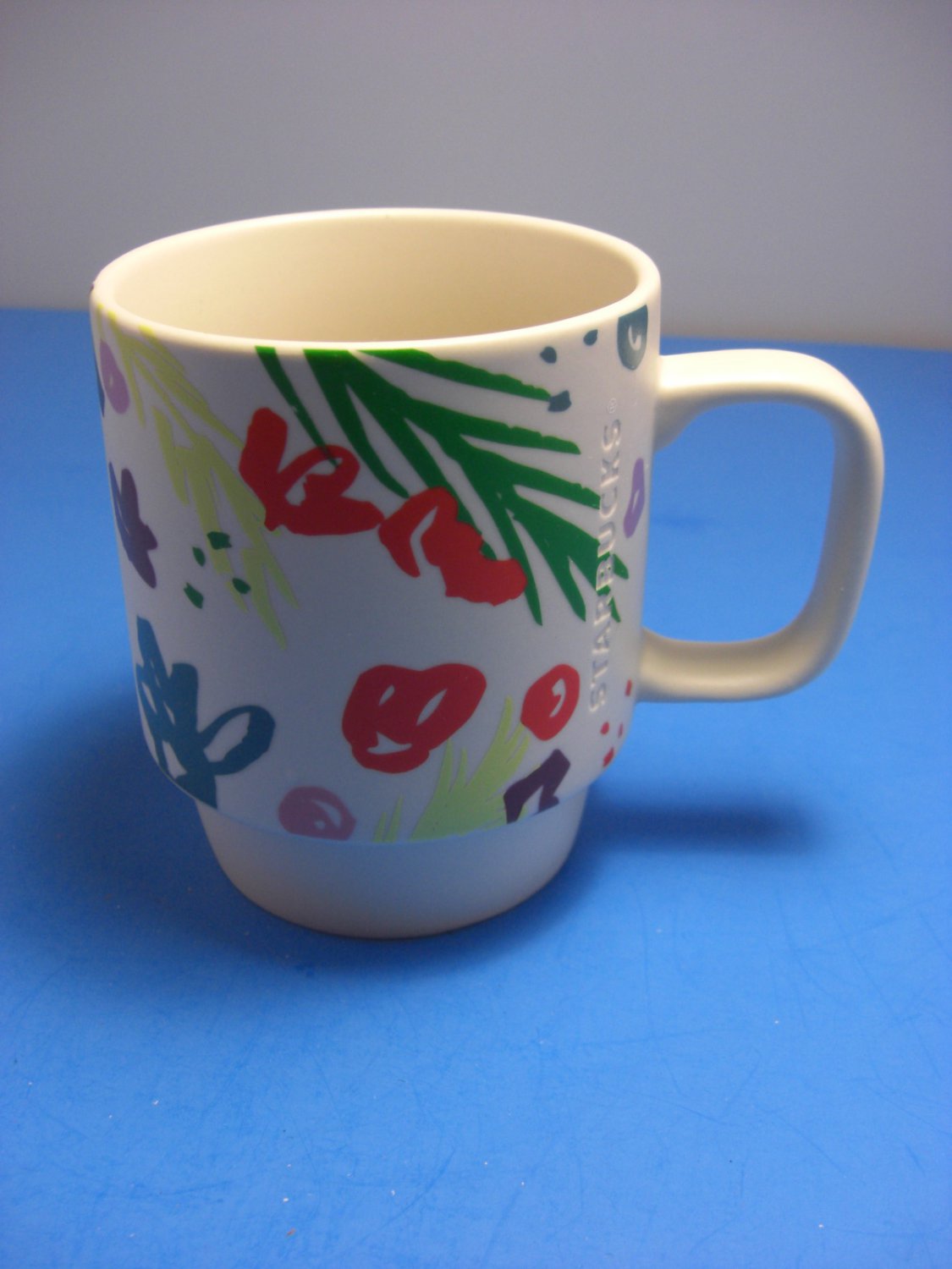 New STARBUCKS White FLORAL 12 oz Stackable Stacking COFFEE MUG Spring 2016