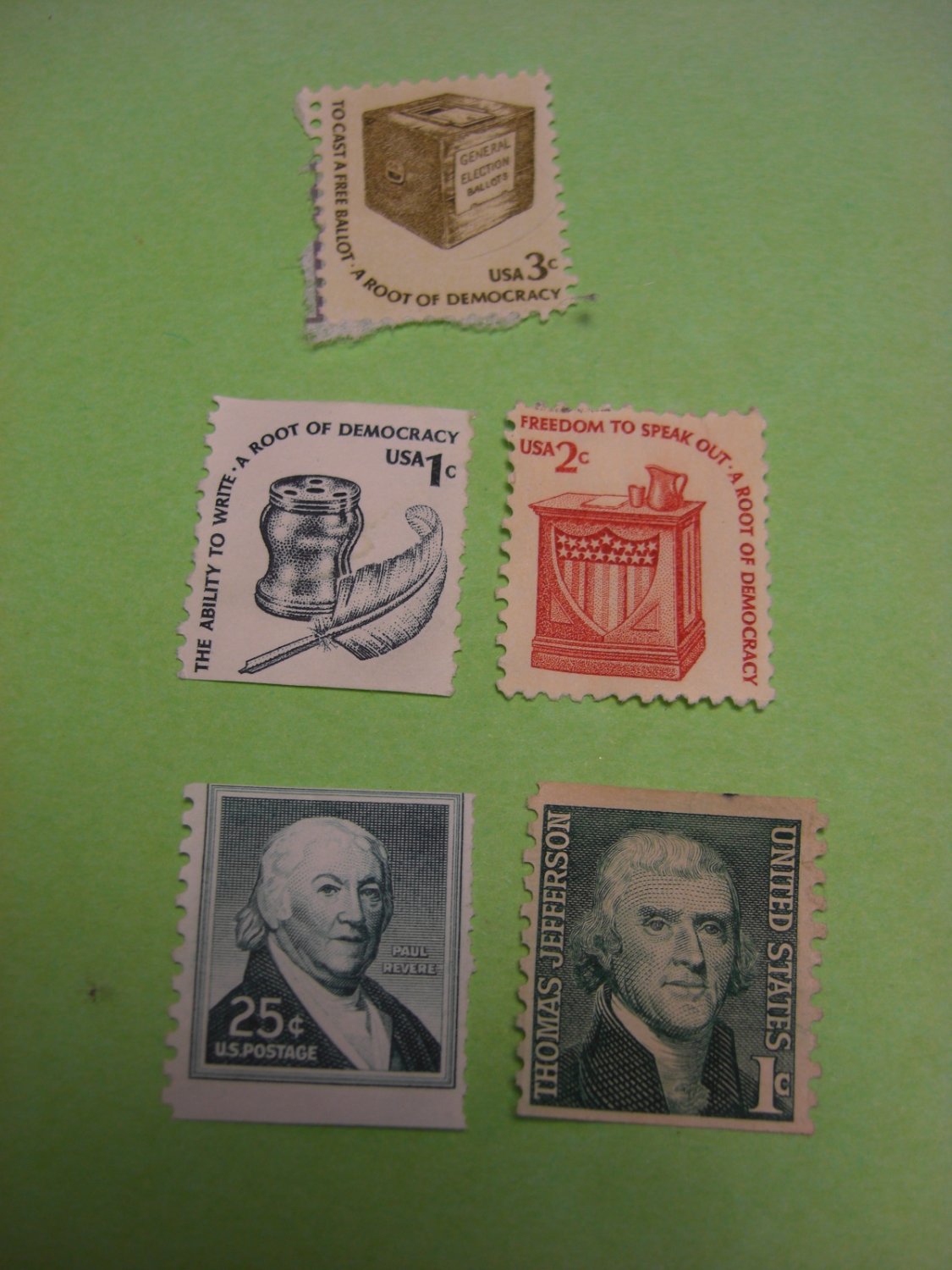 Lot Of 5 Uncancelled US Stamps 1958-1965 25¢ 3¢ 2¢