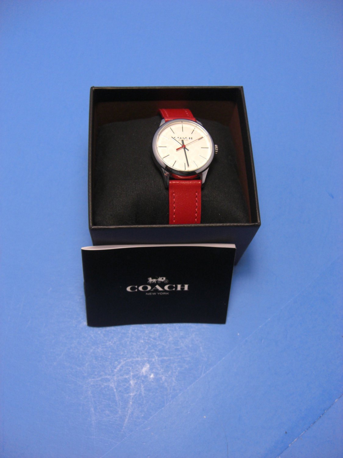 Coach Signature Letters Dial Design Red Leather Strap Womens Watch