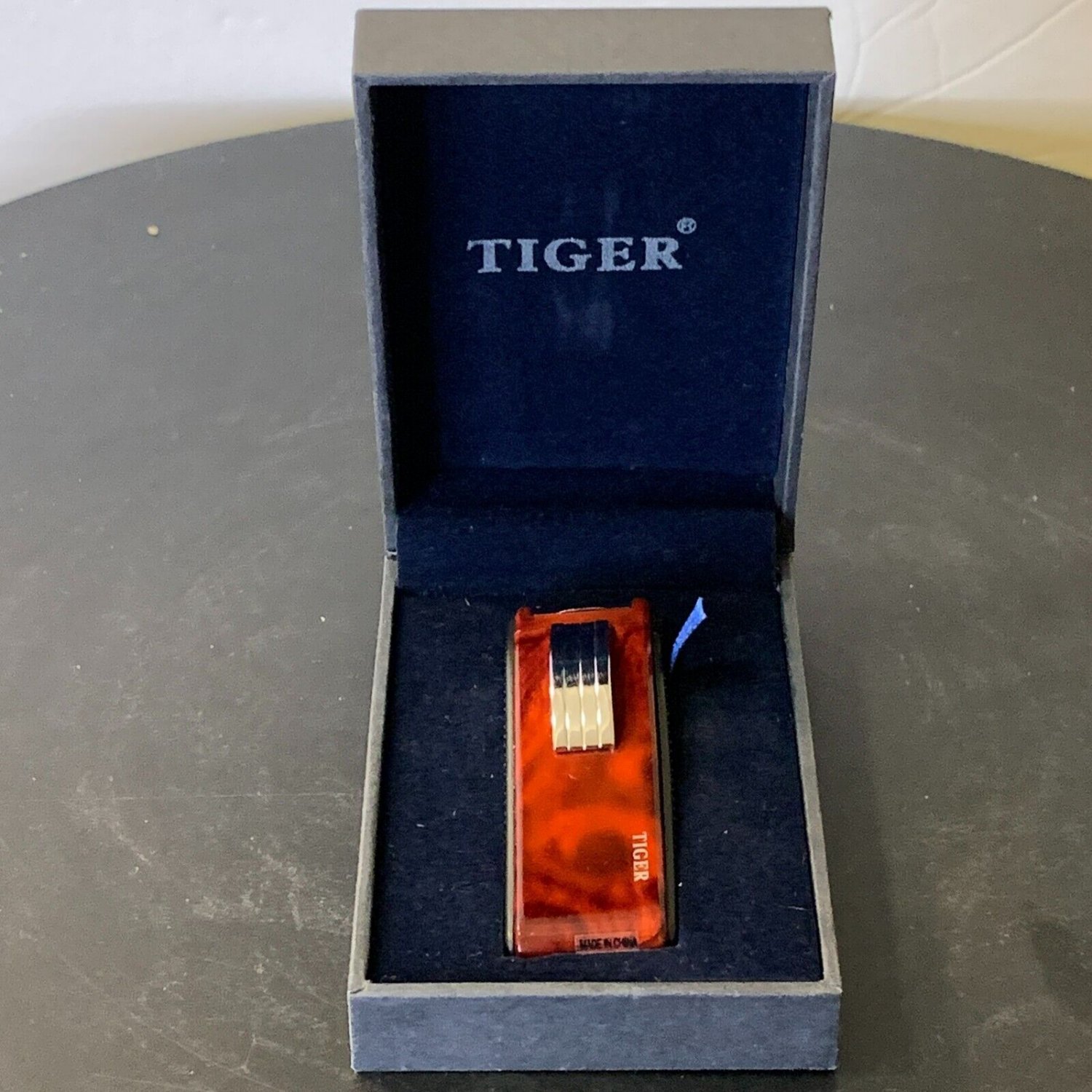 Tiger Brand Orange Refillable Butane Pocket Lighter w/ Box