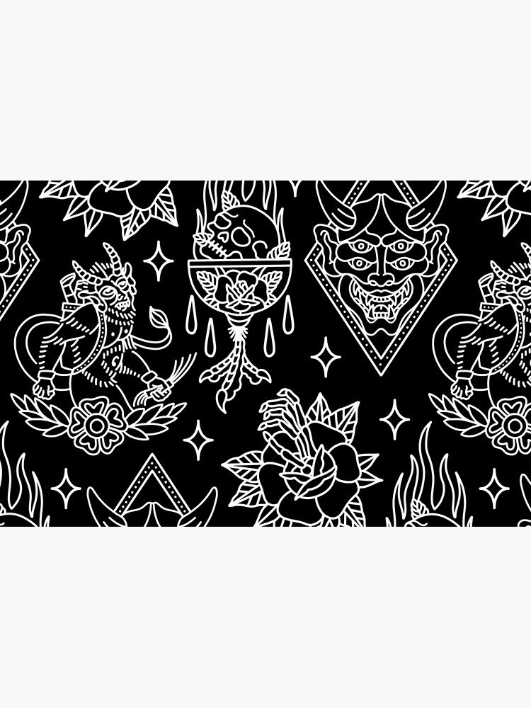 Black and White Traditional Tattoo Flash Pattern Zipper Pouch