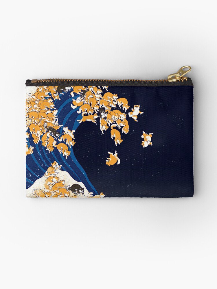 Shiba Inu The Great Wave in Night Zipper Pouch