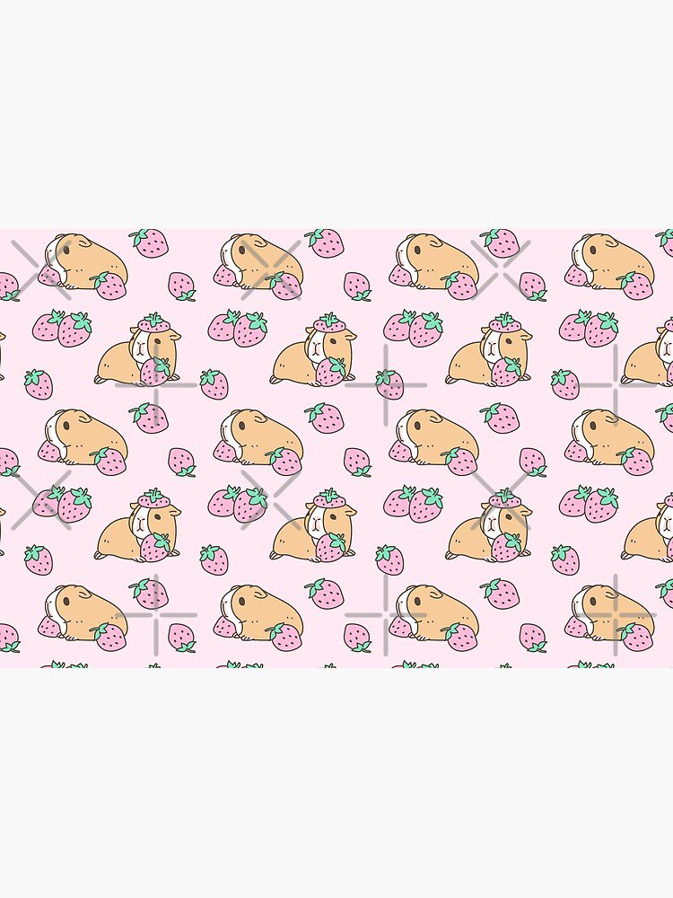 Pink Guinea Pig and Strawberry Pattern Zipper Pouch