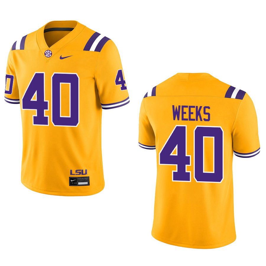 Men's & Youth LSU Tigers #40 Whit Weeks Gold Stitched Jersey