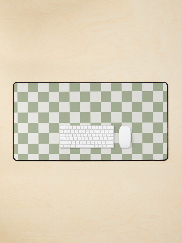 Checkerboard Mini Check Pattern in Sage Green and Off White Mouse Pad