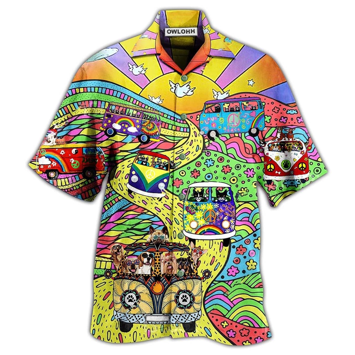 2024 summer Hippie Dogs And Cats Bus - Hawaiian Shirt