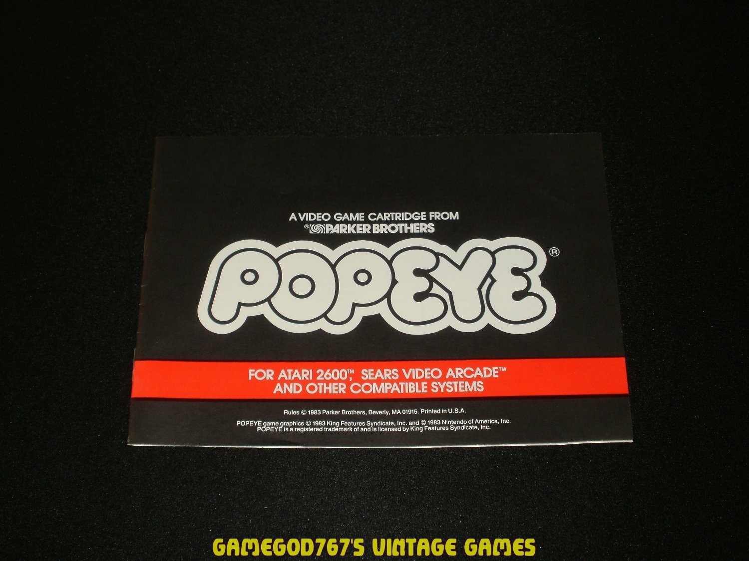Popeye - Atari 2600 - 1983 Manual Only