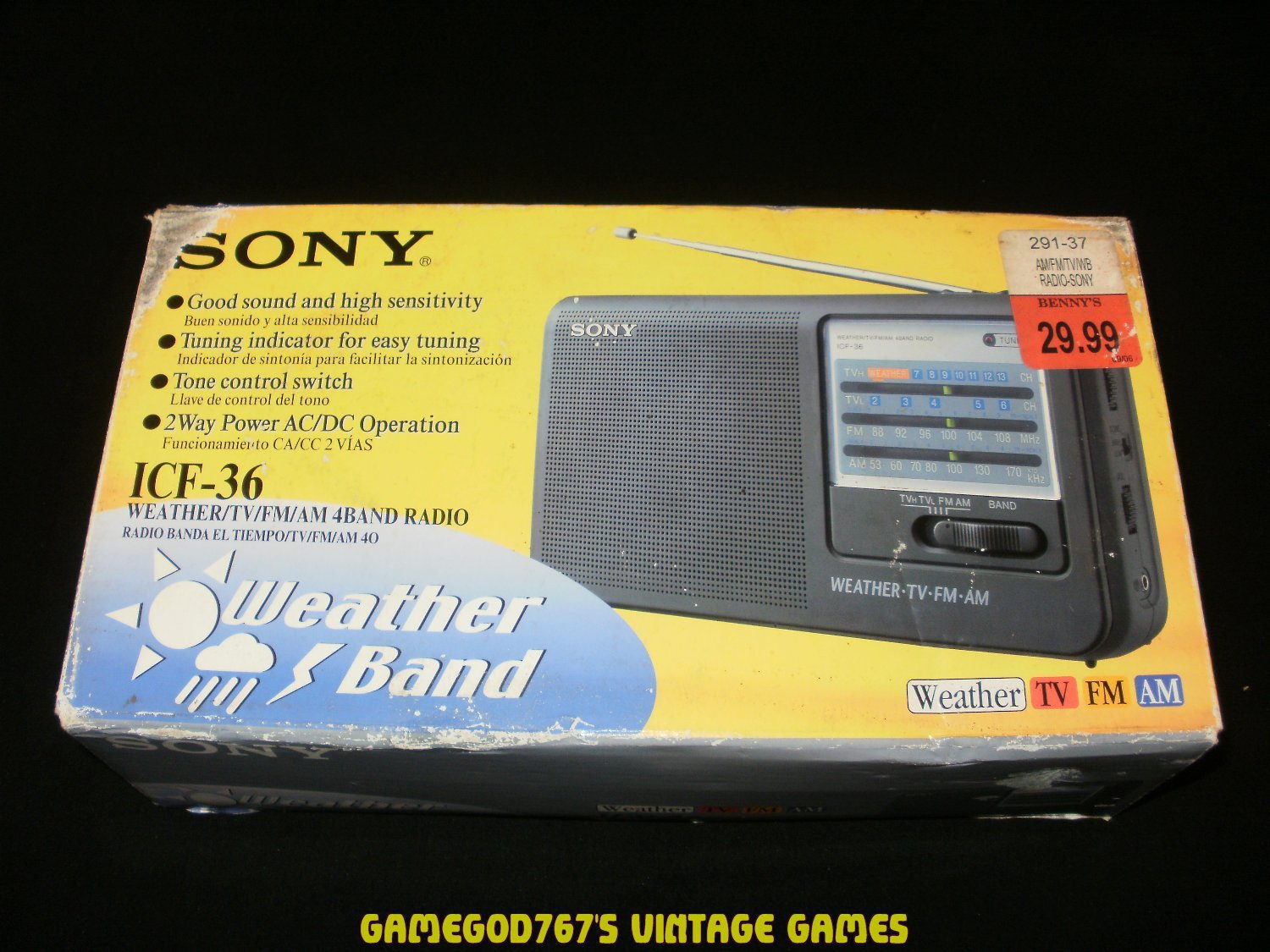 Sony ICF-36 Portable AM／FM／TV／Weather Radio - Complete In Box CIB