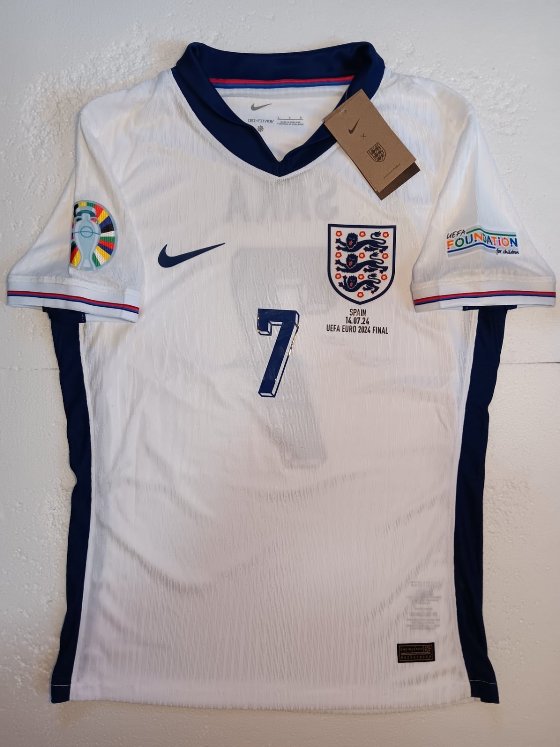 Bukayo Saka #7 England 2024 Euro Final Match White Home Soccer Jersey ...